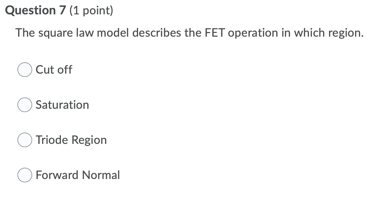 Solved Question 7 (1 point) The square law model describes | Chegg.com
