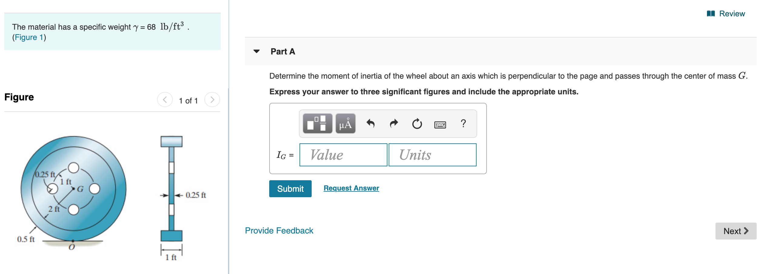 Solved 1 Review The material has a specific weight y = 68 | Chegg.com