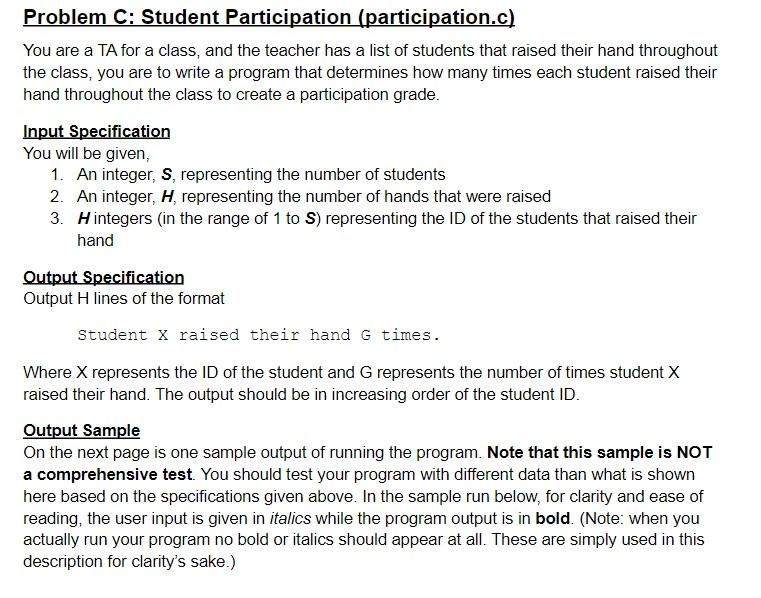 Solved Sample Run Problem C: Student Participation | Chegg.com