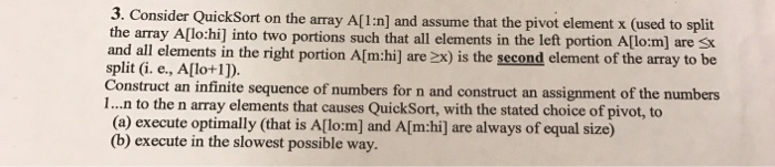 Solved Consider Quicksort on the array A[1:n] and assume | Chegg.com