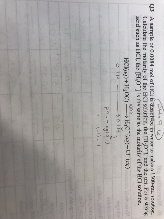 Solved A sample of 0.0084 mol of HCI is dissolved in water | Chegg.com