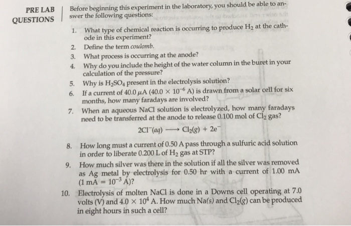 Solved PRE LAB | Before beginning this experiment in the | Chegg.com