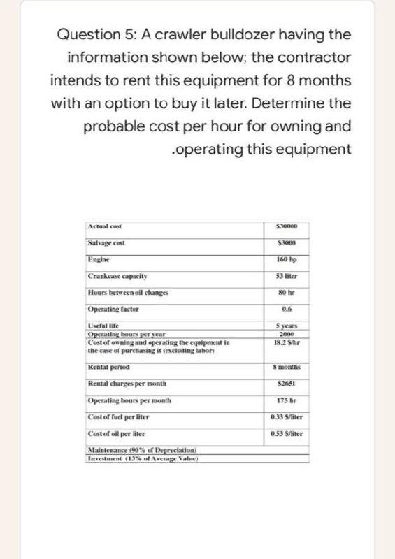 Solved Question 5: A crawler bulldozer having the | Chegg.com