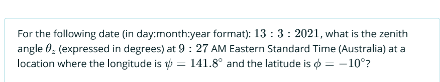 Solved For the following date (in day:month:year format): | Chegg.com