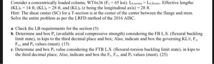 Solved Consider a concentrically loaded column, WT6x36 (F 65 | Chegg.com