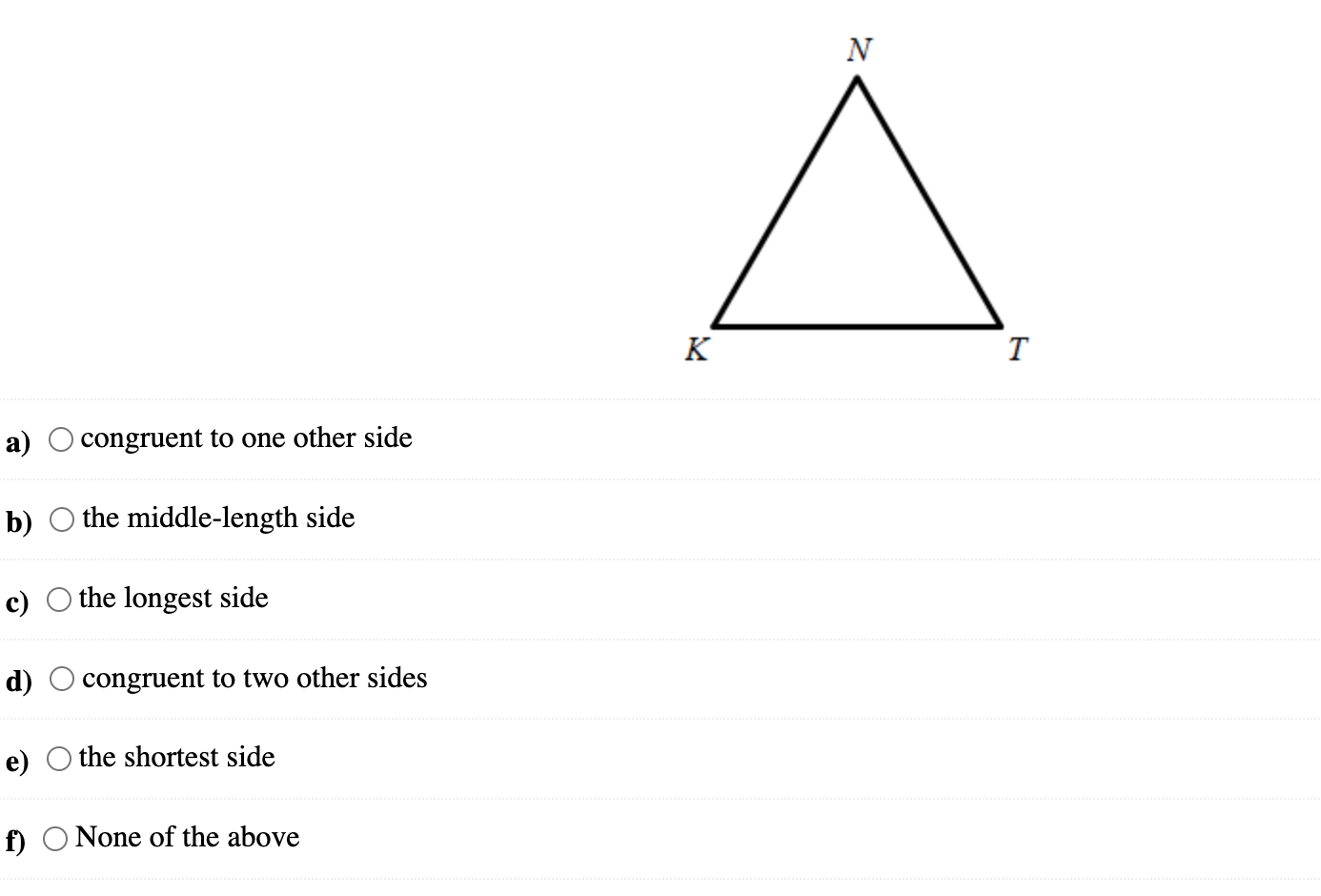 Solved In the triangle below, 𝑚∠𝐾=50° and 𝑚∠𝑁=80°. | Chegg.com