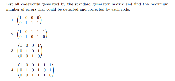 Solved List All Codewords Generated By The Standard