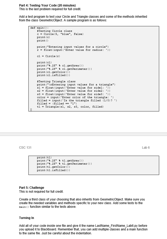 Solved CSC 131 Lab 6 CSC 130: Class Design and Inheritance | Chegg.com