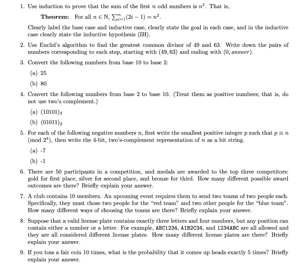 Solved Theorem: For all n∈N,∑i=1n(2i−1)=n2. Clearly label | Chegg.com