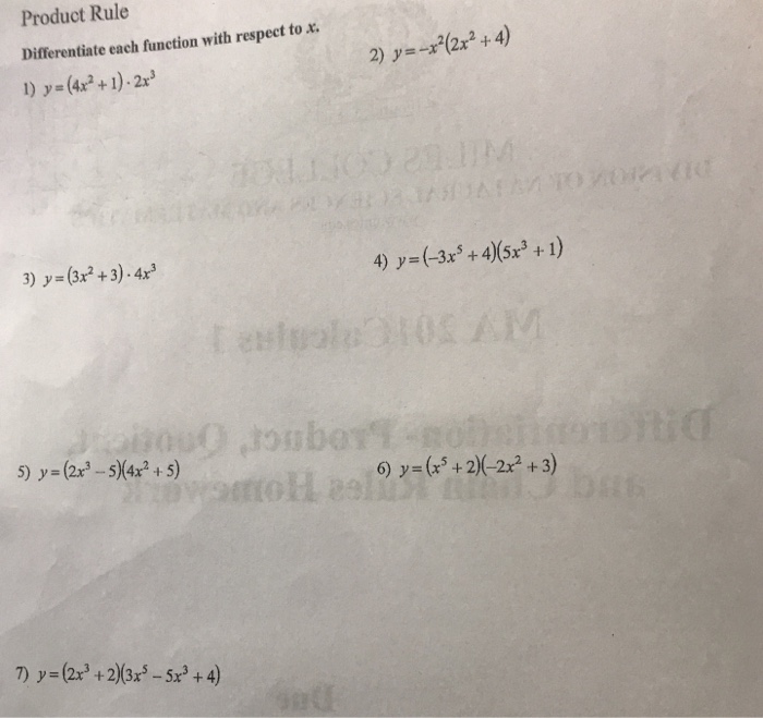 Solved Product Rule Differentiate each function with respect | Chegg.com