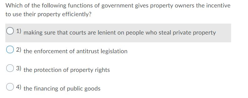 Solved Which of the following functions of government gives | Chegg.com