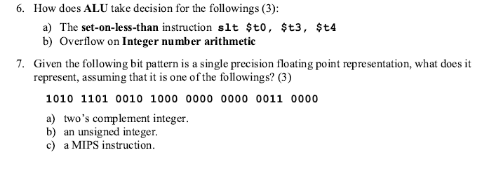 Solved 6. How does ALU take decision for the followings (3): | Chegg.com