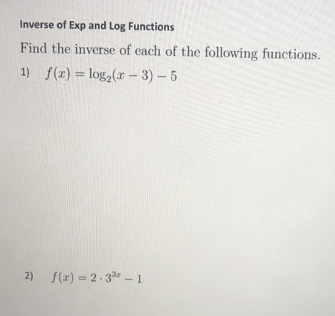 Solved Inverse of Exp and Log Functions Find the inverse of | Chegg.com