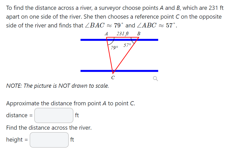 Solved To find the distance across a river, a surveyor | Chegg.com