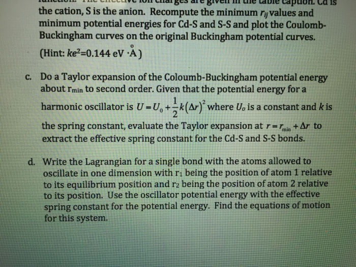 5. (25pts) The Buckingham Potential is a good bond | Chegg.com