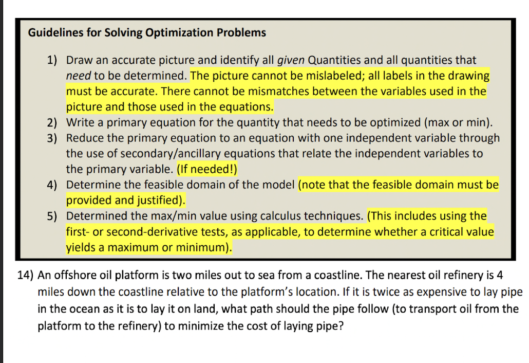 Guidelines For Solving Optimization Problems 1 Draw