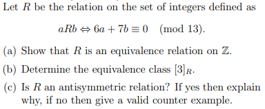 Solved Let R be the relation on the set of integers defined | Chegg.com
