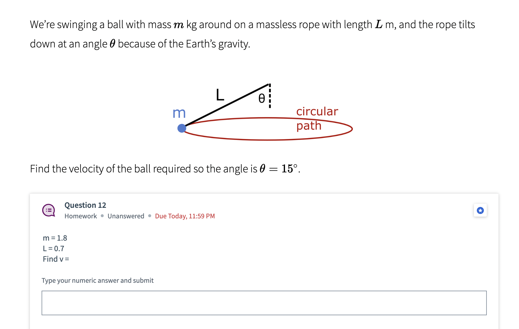 Solved can you find v but change m and L to m=1.2 ﻿and | Chegg.com