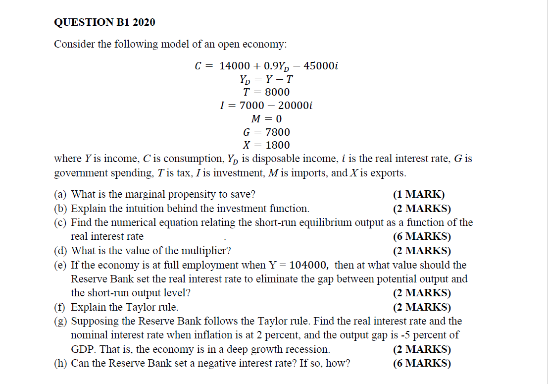 Solved Consider the following model of an open economy: | Chegg.com