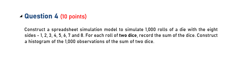 Solved Question 4 (10 points) Construct a spreadsheet | Chegg.com