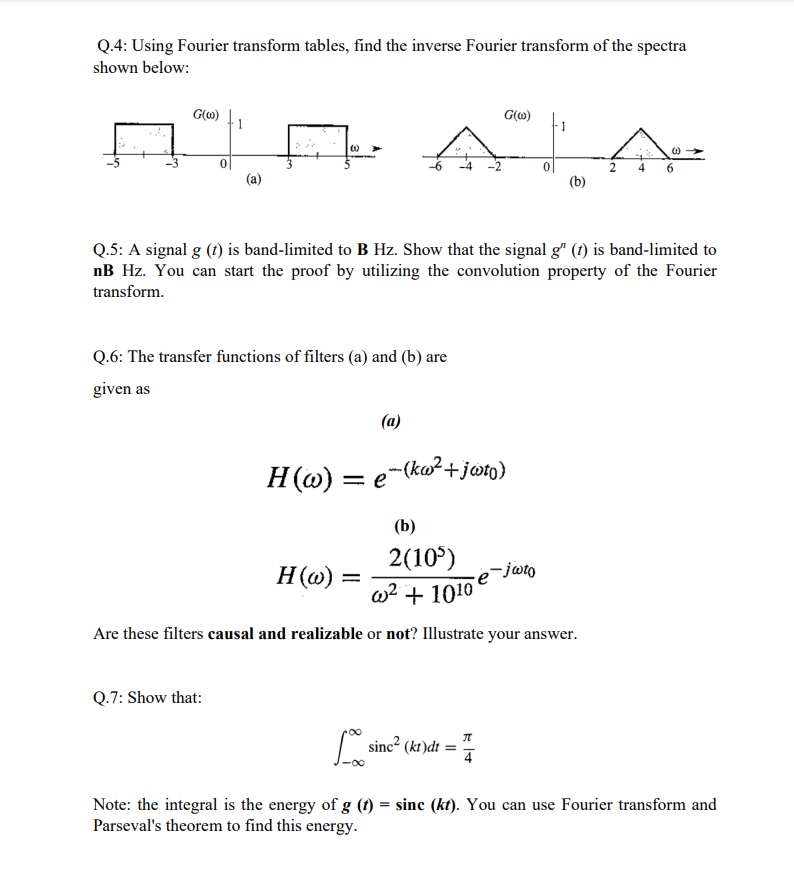 Solved Q.4: Using Fourier transform tables, find the inverse | Chegg.com