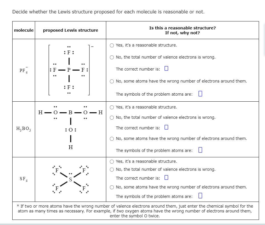 Solved Decide whether the Lewis structure proposed for each | Chegg.com
