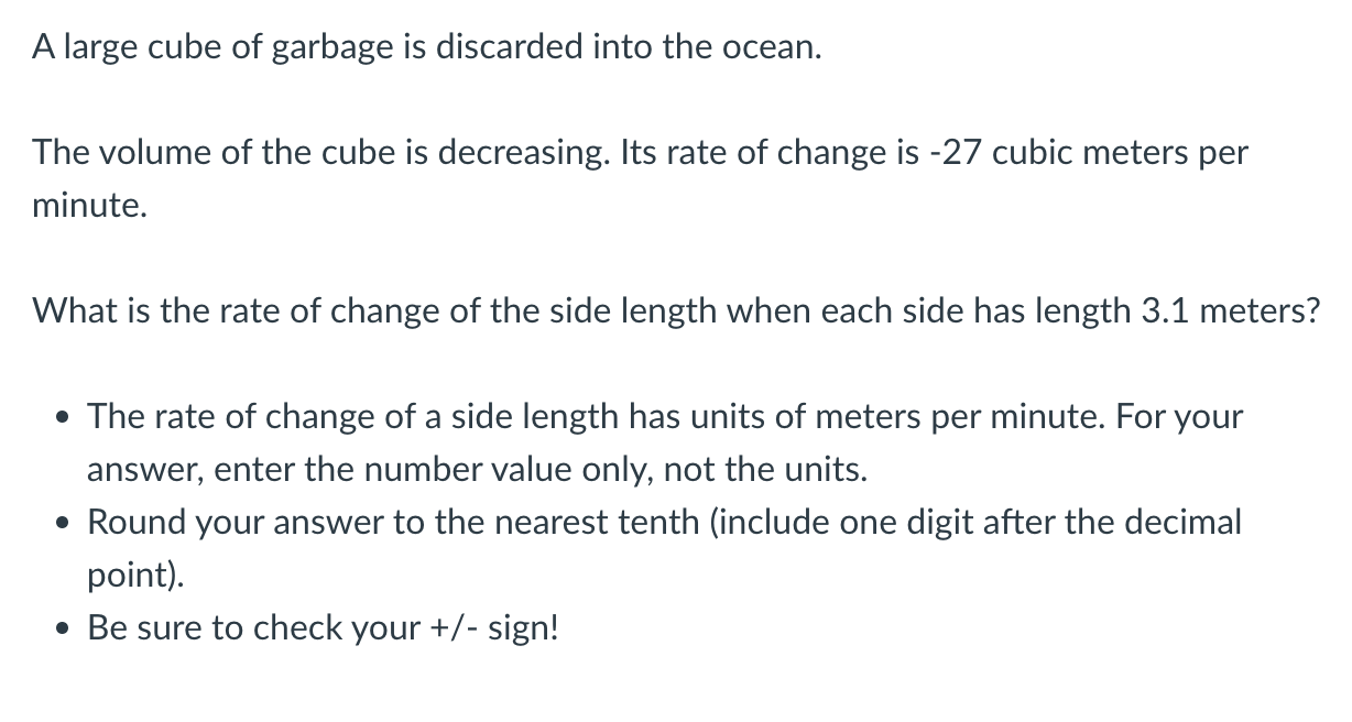 Solved A large cube of garbage is discarded into the ocean. | Chegg.com