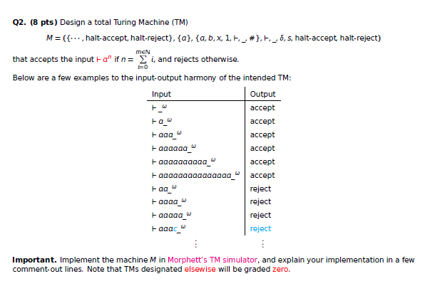 Solved Q2. (8 pts) Design a total Turing Machine (TM) M = | Chegg.com