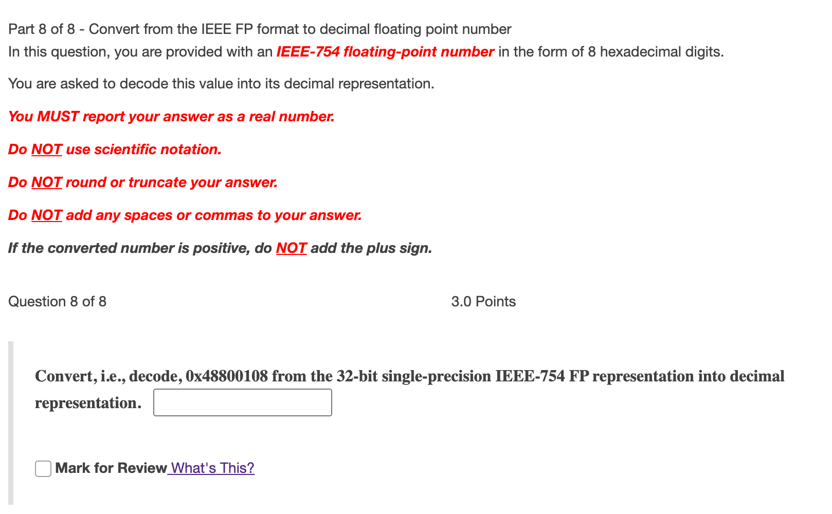 Solved Part 8 of 8 - Convert from the IEEE FP format to | Chegg.com