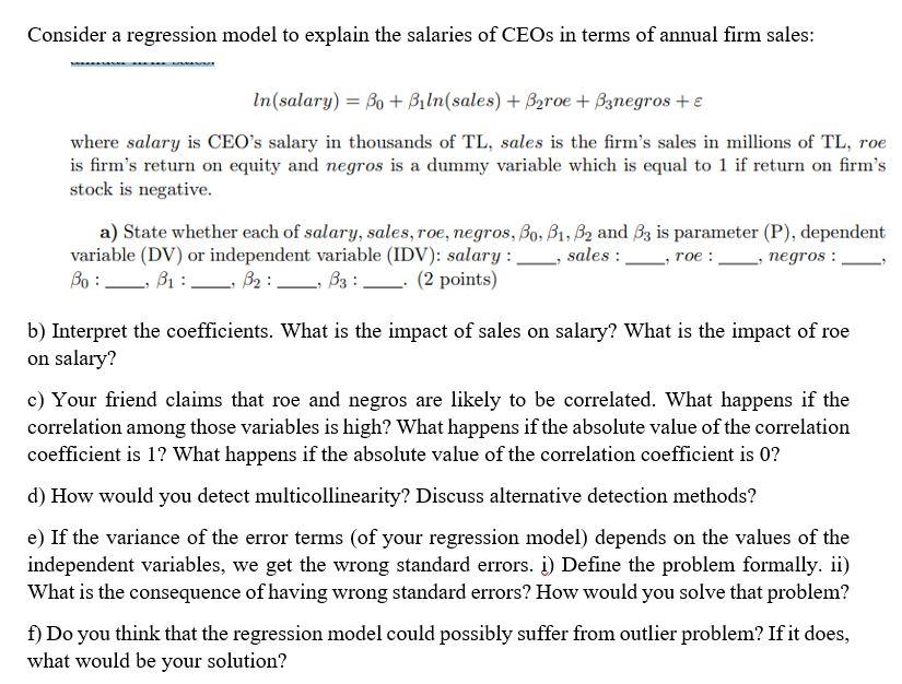 Solved Consider a regression model to explain the salaries | Chegg.com