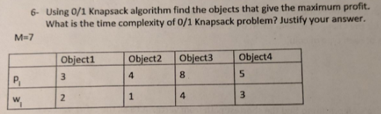 6 Using 01 Knapsack Algorithm Find The Objects That 5483