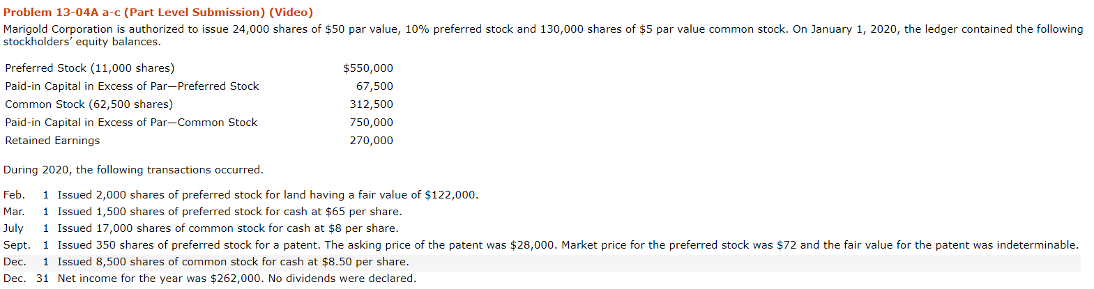 Solved Problem 13-04A a-c (Part Level Submission) (Video) | Chegg.com