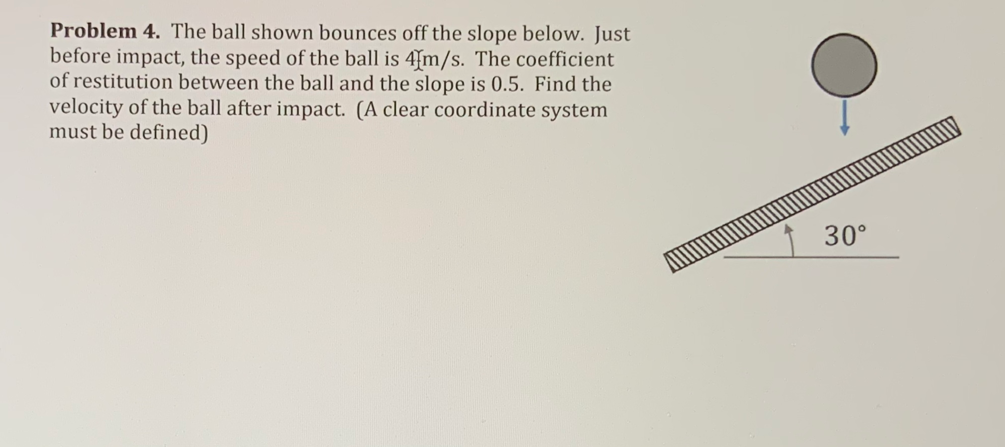 Solved Problem 4. The ball shown bounces off the slope | Chegg.com