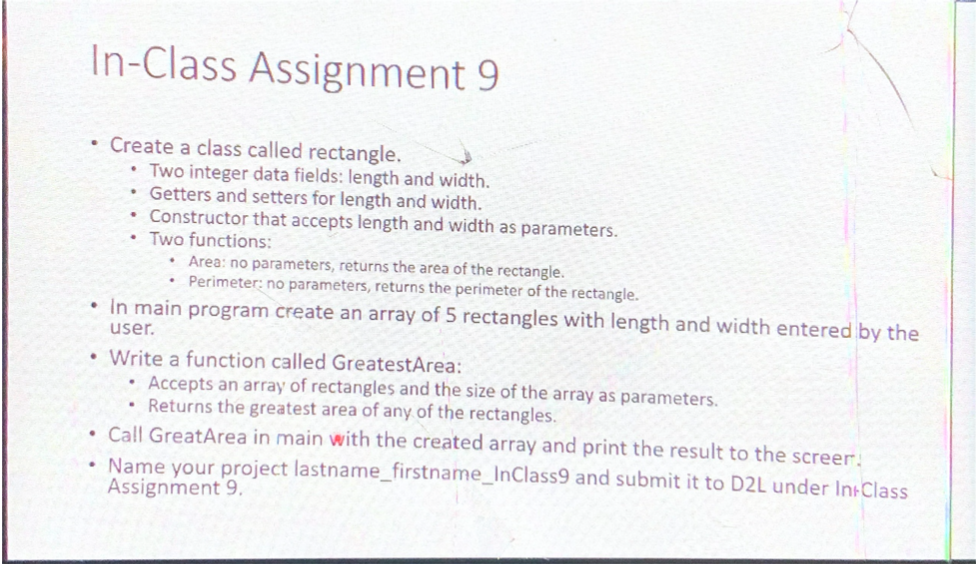 Solved In-Class Assignment 9 • Create a class called | Chegg.com