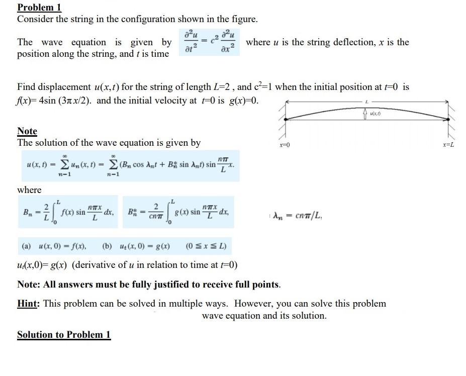 Solved Problem 1 Consider the string in the configuration | Chegg.com