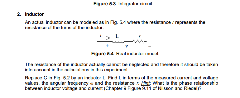 Solved Figure 5.3 Integrator circuit. 2. Inductor An actual | Chegg.com