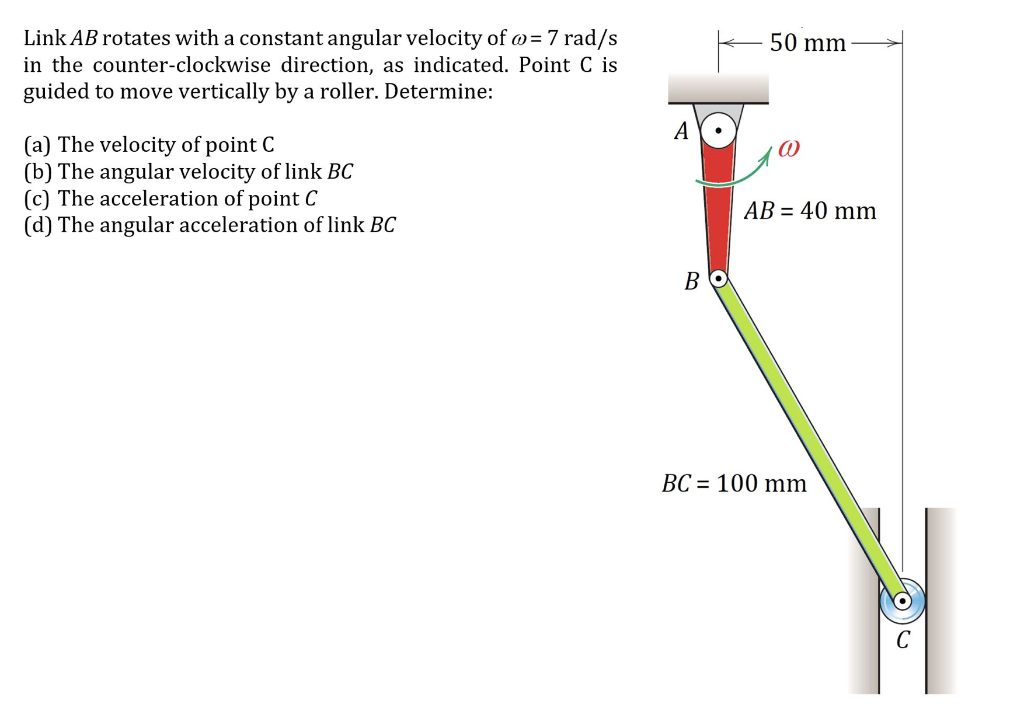 Solved 50 mm Link AB rotates with a constant angular | Chegg.com