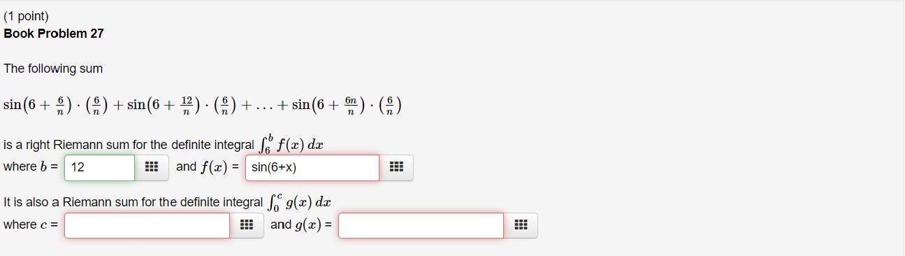 Solved (1 point) Book Problem 27 The following sum sin(6+) + | Chegg.com