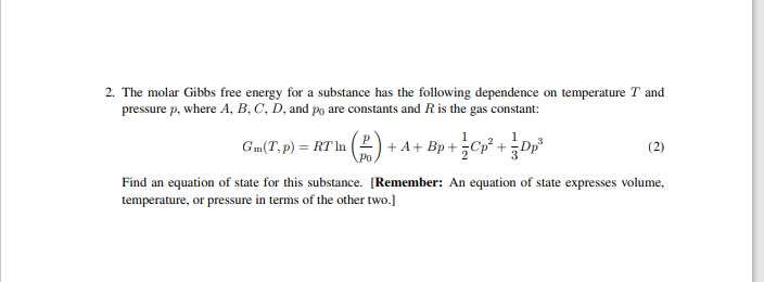 Solved 2. The molar Gibbs free energy for a substance has | Chegg.com