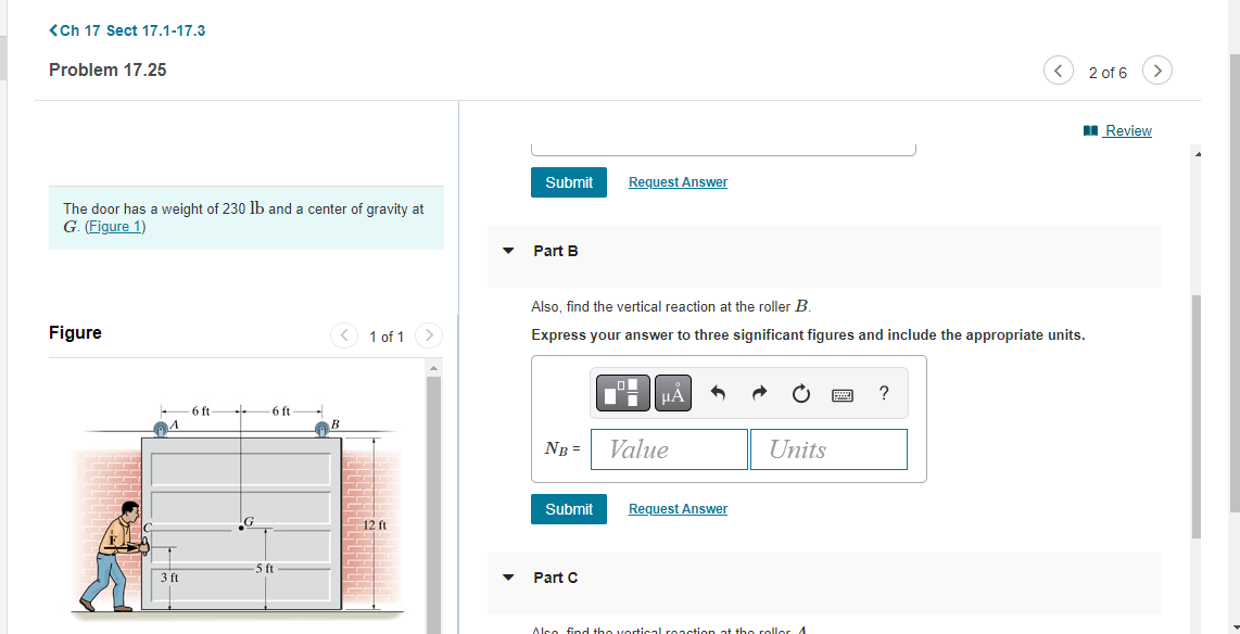 Solved Review Part A The door has a weight of 230 lb and a | Chegg.com