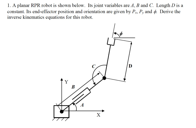 Solved 1. A planar RPR robot is shown below. Its joint | Chegg.com
