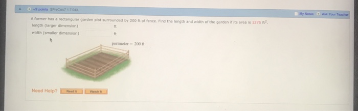 Solved My Notes Ask Your A farmer has a rectangular garden | Chegg.com