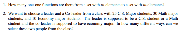 Solved 1. How many one-one functions are there from a set | Chegg.com
