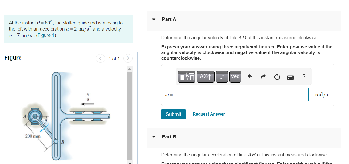 Solved At the instant θ=60∘, the slotted guide rod is moving | Chegg.com