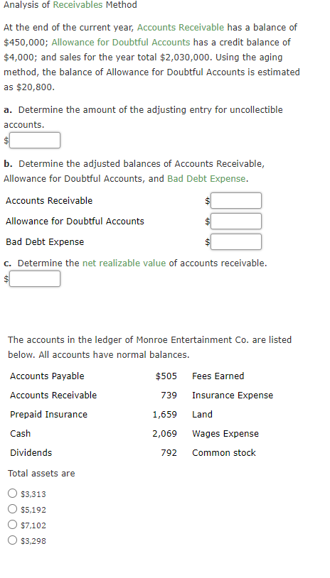 Solved Analysis of Receivables Method At the end of the | Chegg.com