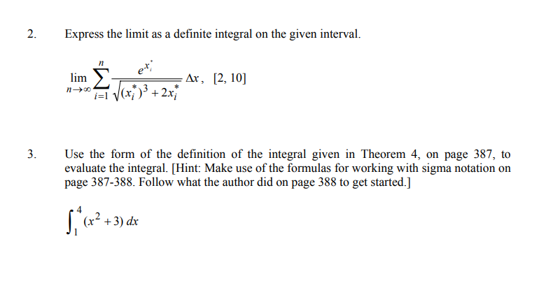 Solved Express the limit as a definite integral on the given | Chegg.com