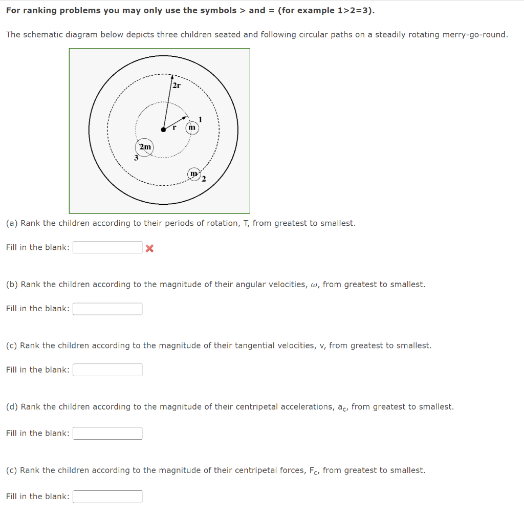 Solved For ranking problems you may only use the symbols > | Chegg.com