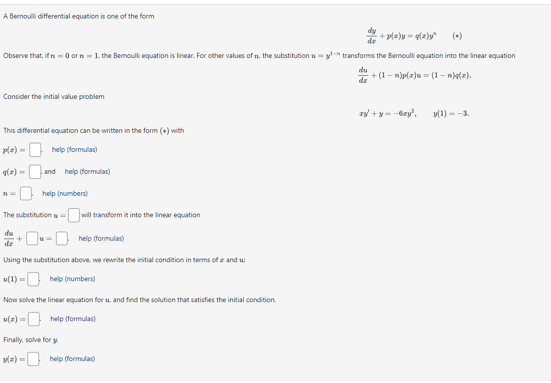 Solved A Bernoulli differential equation is one of the form | Chegg.com