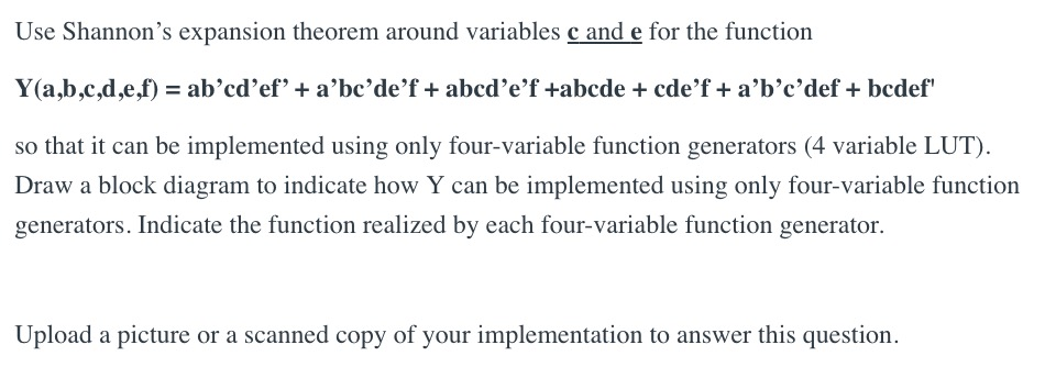 Use Shannon's expansion theorem around variables c | Chegg.com