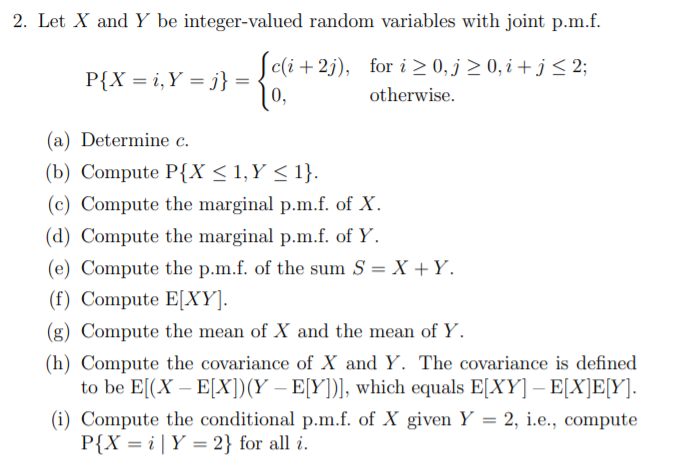 Solved 2. Let X and Y be integer-valued random variables | Chegg.com